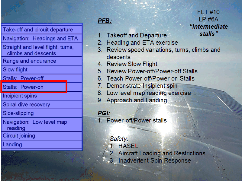 Flight Instructor Rating, Lesson Plan 6A, Langley Flying School